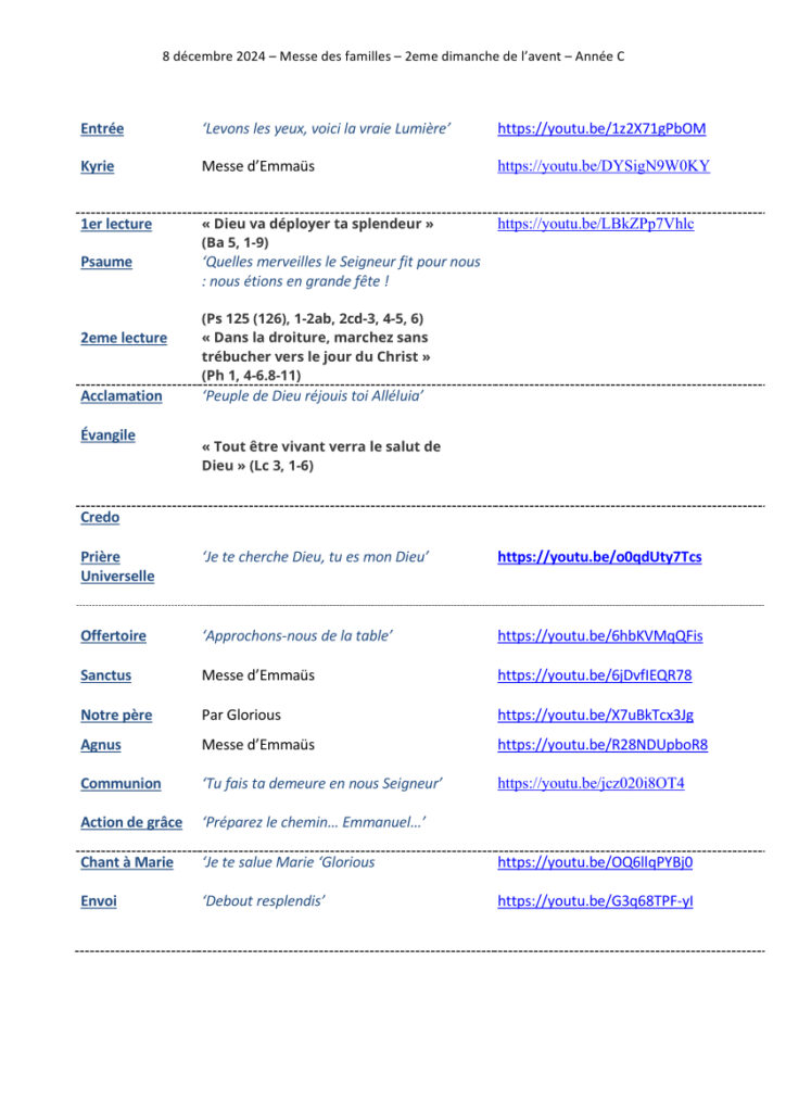Feuilles de chant | Paroisse Saint-Joseph de Castries